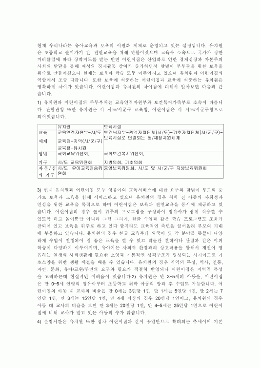 우리나라 유아교육과 보육의 이원화 체제