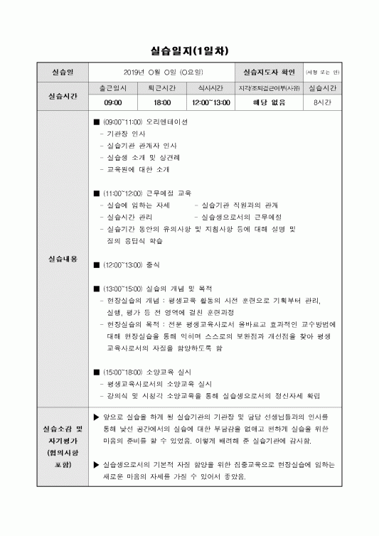 평생교육사 실습일지 (구법 적용)