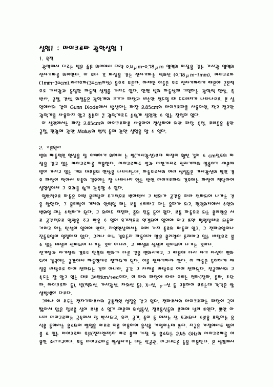 마이크로파를 이용한 실험레트포(반사 굴절 편광 간섭 등)