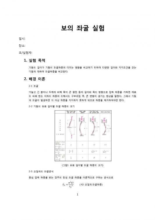 고체역학실험 재료역학실험 좌굴 실험 보고서
