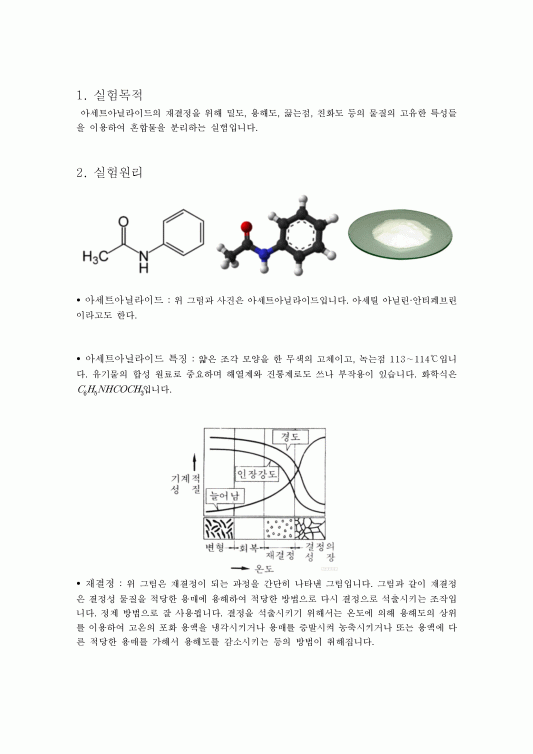아세트아닐라이드 재결정 보고서