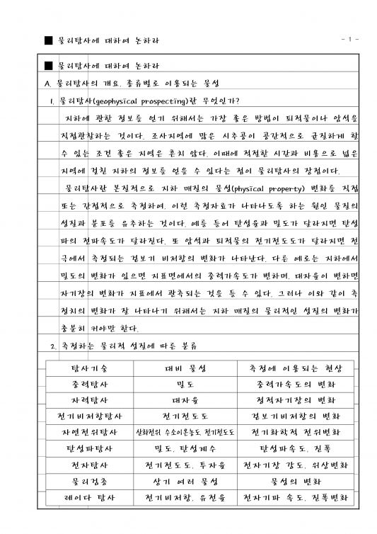 물리탐사에 대하여 논하라