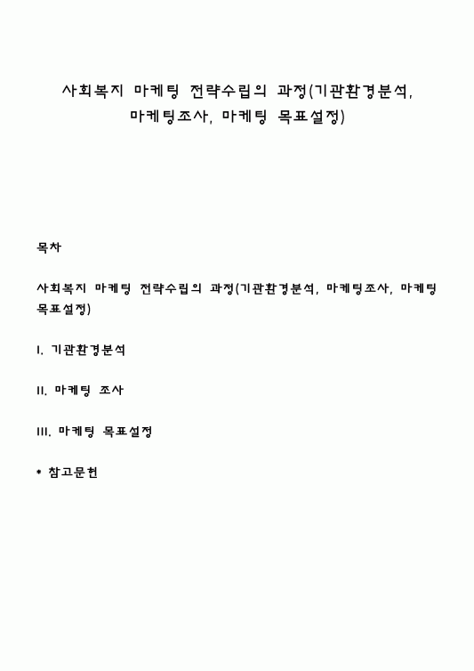 사회복지 마케팅 전략수립의 과정(기관환경분석 마케팅조사 마케팅 목표설정)