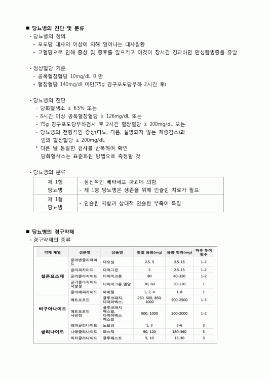인슐린 주사 당뇨병의 진단 및 분류 레포트