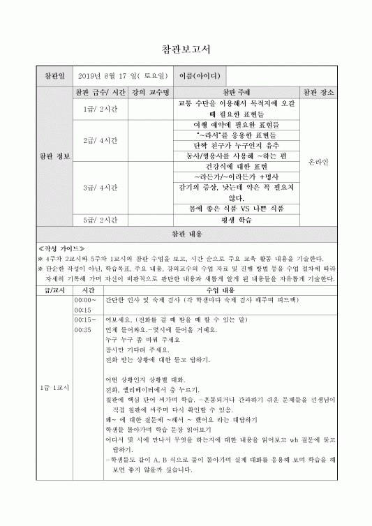 배론 교원 참관 보고서