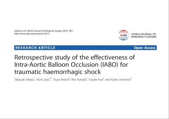 Retrospective study of the effectiveness of intra aortic ballon occlusion(IABO) for traumatic haemorrhagic shock