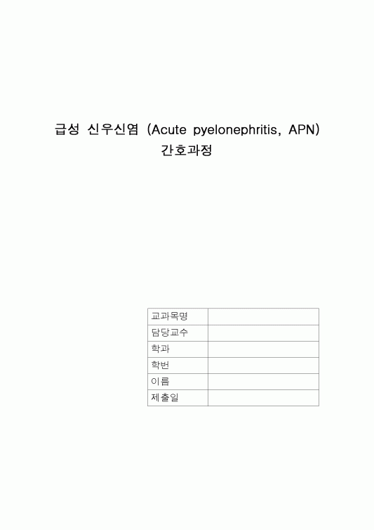 [성인간호학] 급성신우신염(acute pyelonephritis) 간호과정 자료