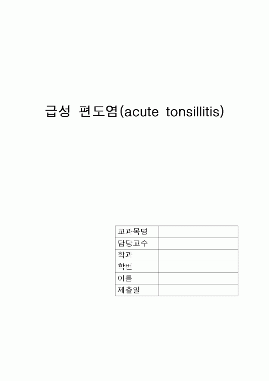 [아동간호학] 급성 편도염(acute tonsillitis) 간호과정 자료