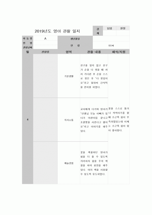 만2세 5월 관찰일지