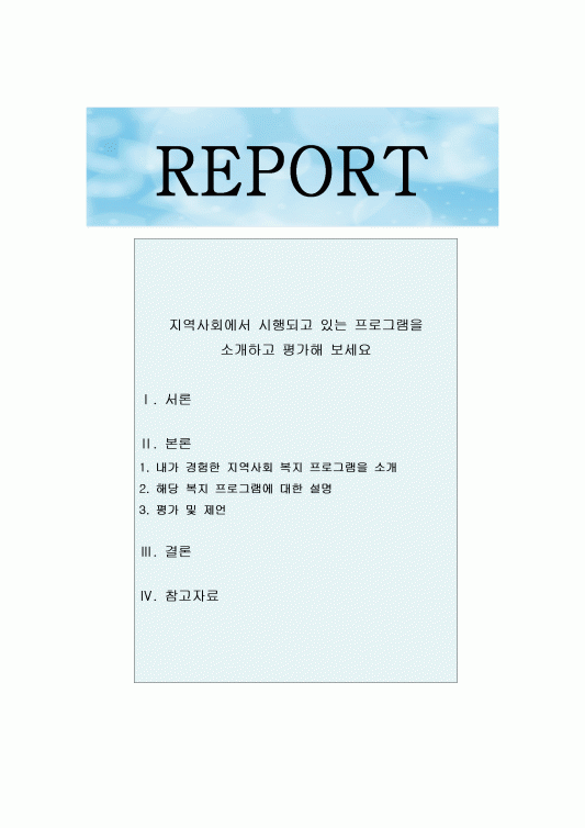 [사이버대학] 지역사회에서 시행되고 있는 프로그램을 소개하고 평가해 보세요