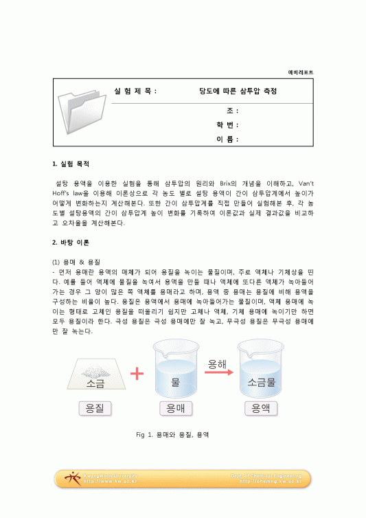 당도에 따른 삼투압 측정 실험_예비레포트