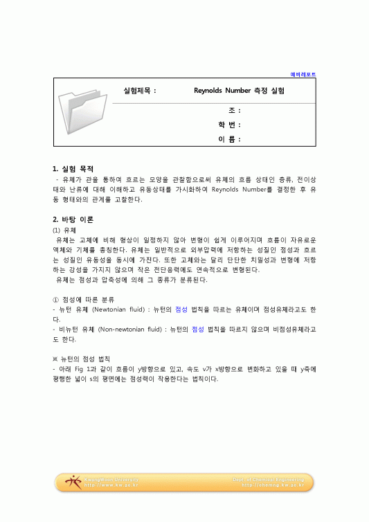 Reynolds Number 실험_예비레포트