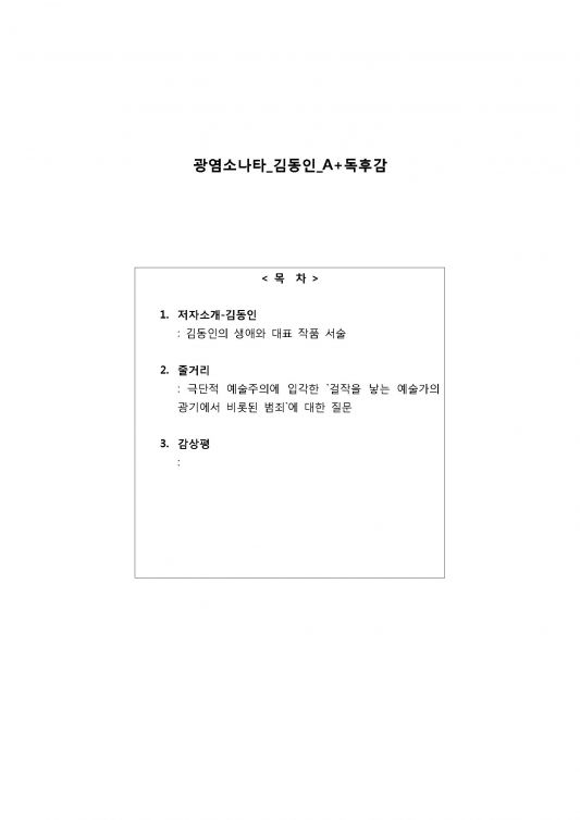 김동인 광염소나타 독후감