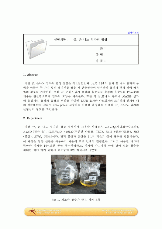 금나노와 은나노 입자의 합성 실험_결과레포트