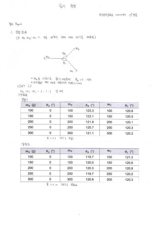 힘의평형 결과레포트
