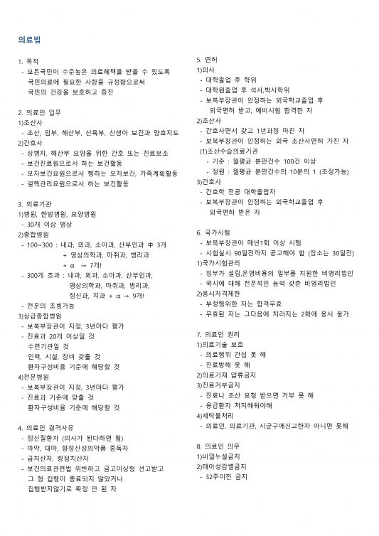 간호국가고시 법규 핵심요약