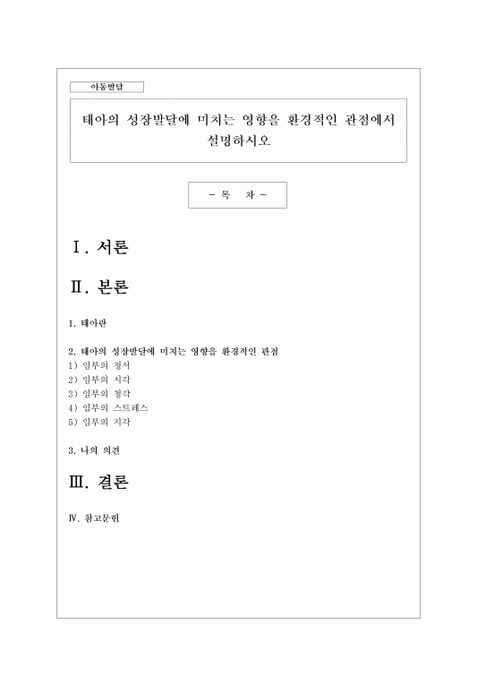 태아의 성장발달에 미치는 영향을 환경적인 관점에서 설명하시오
