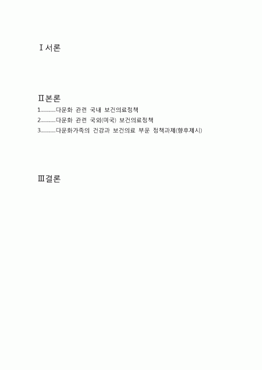 칭찬받은 과제 지역사회간호학, 다문화 관련 국내 보건의료정책,다문화 관련 국외(미국) 보건의료정책,다문화가족의 건강과 보건의료 부문 정책과제(향후제시)