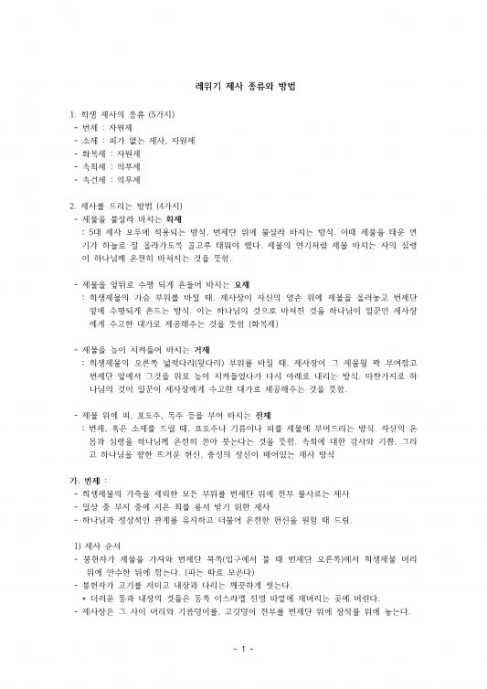 알기쉬운 구약성경 레위기 제사법과 제사 순서 정리