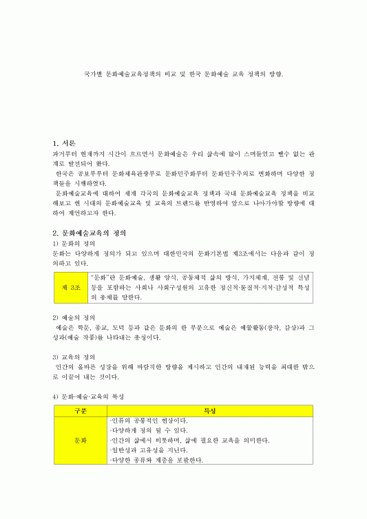 서울디지털대학교_문화예술교육개론 대체과제_국가별 문화예술교육 정책 비교 및 방향제시