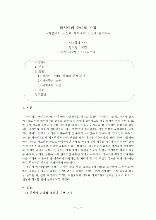 러시아의 근대화 과정에 관한 레포트