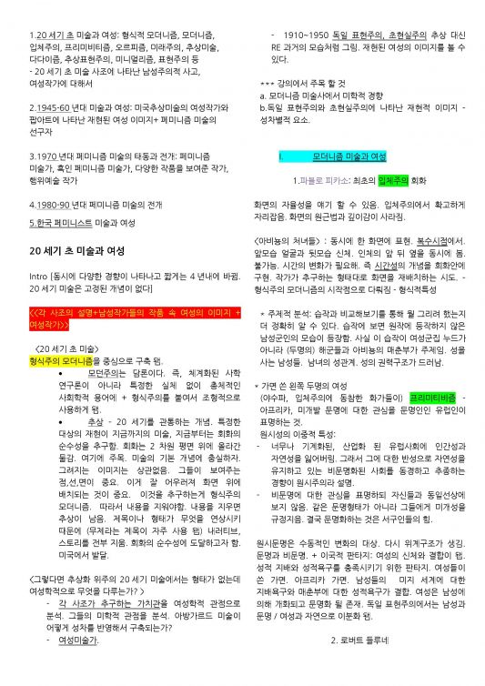 현대예술(20세기 초 ~ 1990년대)과 여성 < 예술계에서 페미니즘의 태동과 전개> : 기본 개념과 작품,작가를 중심으로 서술한 담론