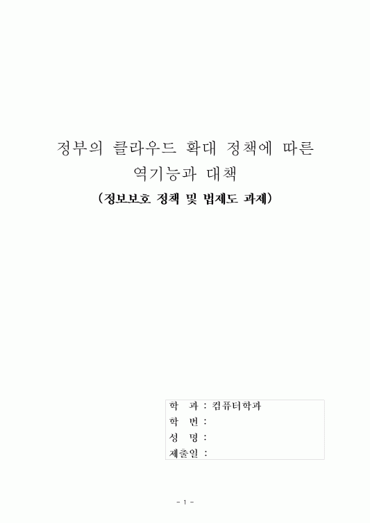 정부의 클라우드 확대 정책에 따른 역기능과 대책(레포트)