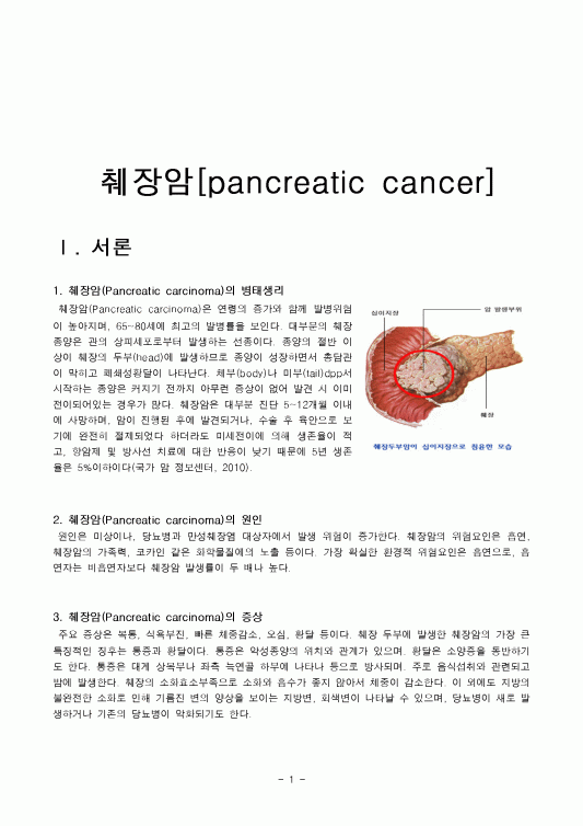 췌장암case, 성인간호학실습, pancreatic cancer,췌장암 케이스