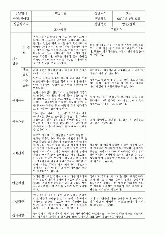 1학기 부모상담 만 0세 5명