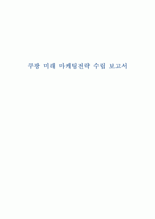 쿠팡 미래 마케팅전략 수립 보고서