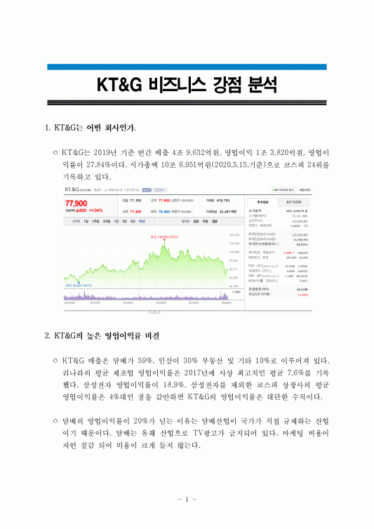 KT&G 비즈니스 강점 분석