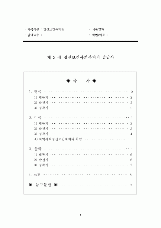 사회복지 정신보건복지 발달사