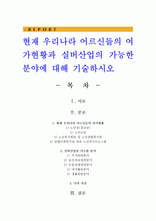 현재 우리나라 어르신들의 여가현황과 실버산업의 가능한 분야에 대해 기술하시오