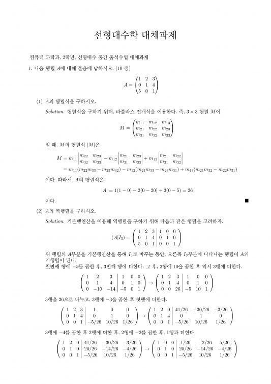 선형대수학 중간 대체과제
