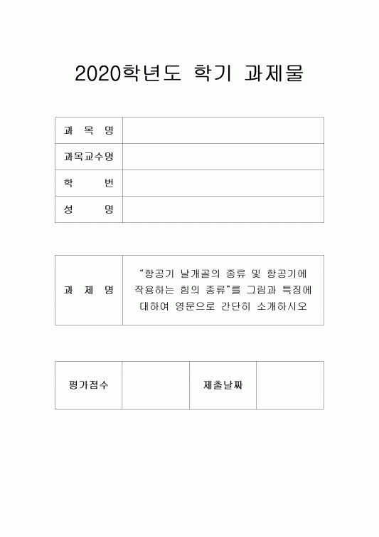 “항공기 날개골의 종류 및 항공기에 작용하는 힘의 종류”를 그림과 특징에 대하여 영문으로 간단히 소개하시오