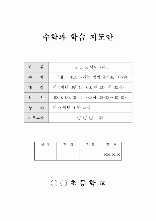 막대 그래프 그리는 방법 알아보기, 4학년 1학기 5단원, 2015개정 초등 수학 지도안[약안]