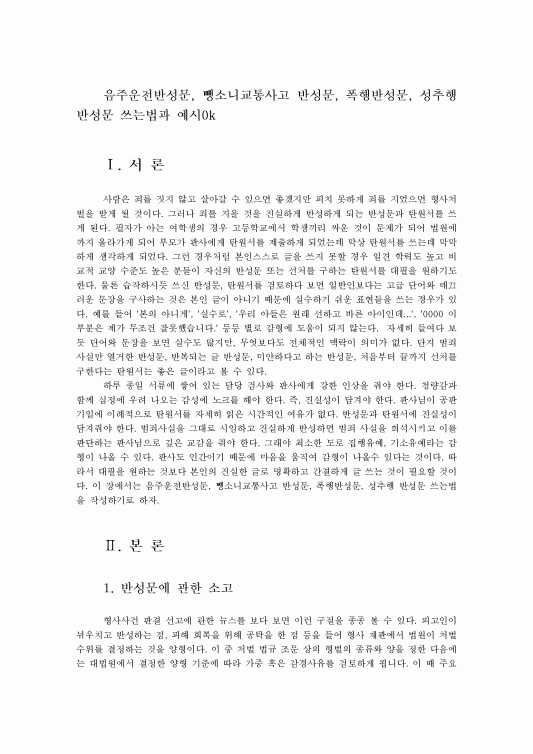음주운전반성문, 뺑소니교통사고 반성문, 폭행반성문, 성추행 반성문 쓰는법과 예시0k