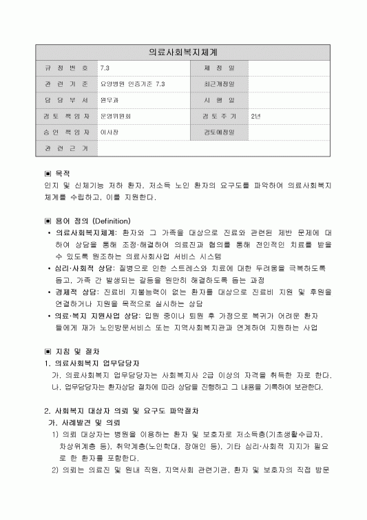 7.3 의료사회복지체계-요양병원 규정집