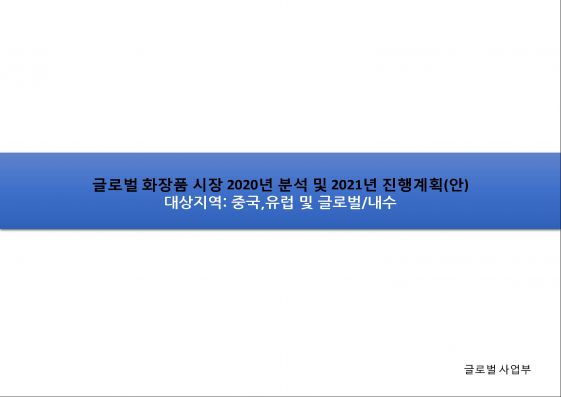 화장품 글로벌 시장 별(중국,유럽 등 글로벌/국내) 시장분석 및 2021년 진행계획(안)