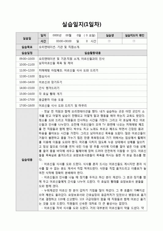 사회복지 현장 실습일지