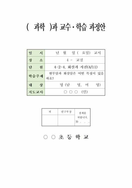 현무암과 화강암은 어떤 특징이 있을까요, 4학년 2학기 4단원, 2015개정 초등 과학 지도안