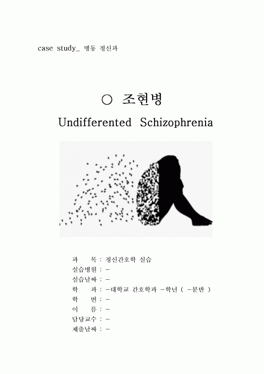 조현병 케이스 schizophrenia 조현병 간호진단 12개 간호과정 사회적 고립, 폭력위험성