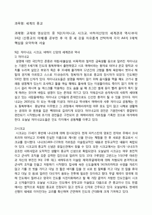 세계의 종료] 자이나교, 시크교, 바하이신앙의 세계관과 역사에 대하여