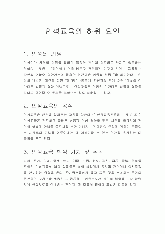 인성교육의 하위 개념