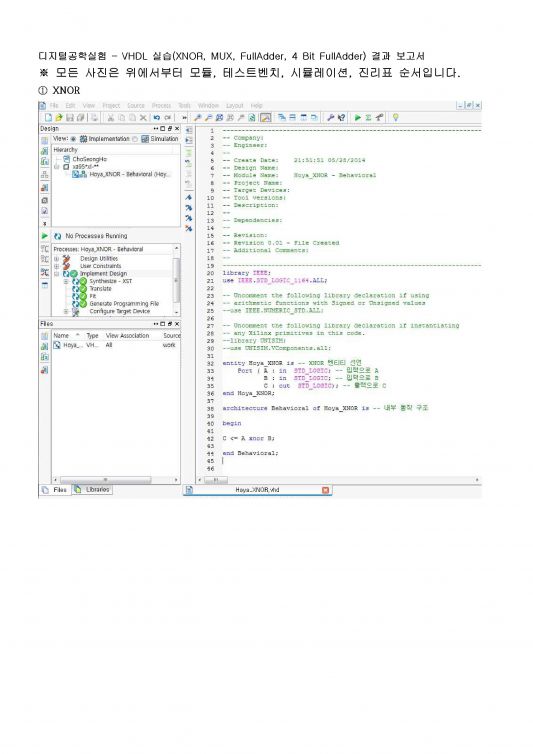 VHDL 실습(XNOR, MUX, FullAdder, 4-bit FullAdder) 결과