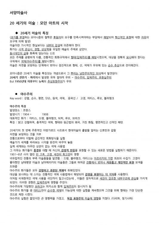 서양미술사 요점 정리 _ 20세기 미술_ 준학예사 준비 정리 노트_ 자료사진포함