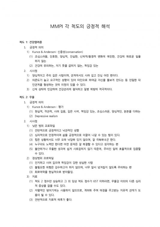 MMPI 각 척도의 긍정적 해석