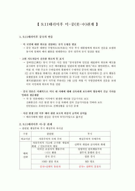 9.11테러이후 미-중(美-中)관계