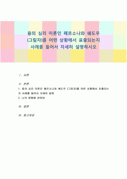 융의 심리 이론인 페르소나와 쉐도우 (그림자)를 어떤 상황에서 표출되는지 사례를 들어서 자세히 설명하시오