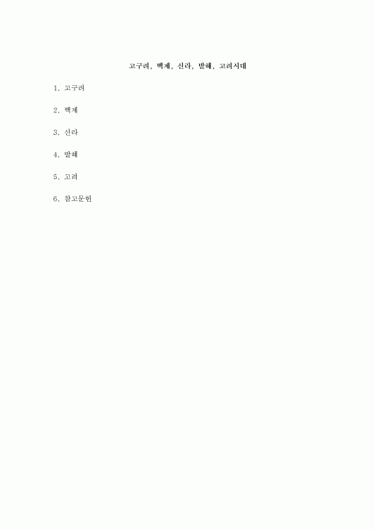 고구려, 백제, 신라, 발해, 고려시대에 대하여 국가별 주요 왕의 업적을 기술하고 전성기와 쇠퇴기에 대한 원인 및 시사점을 작성하시오